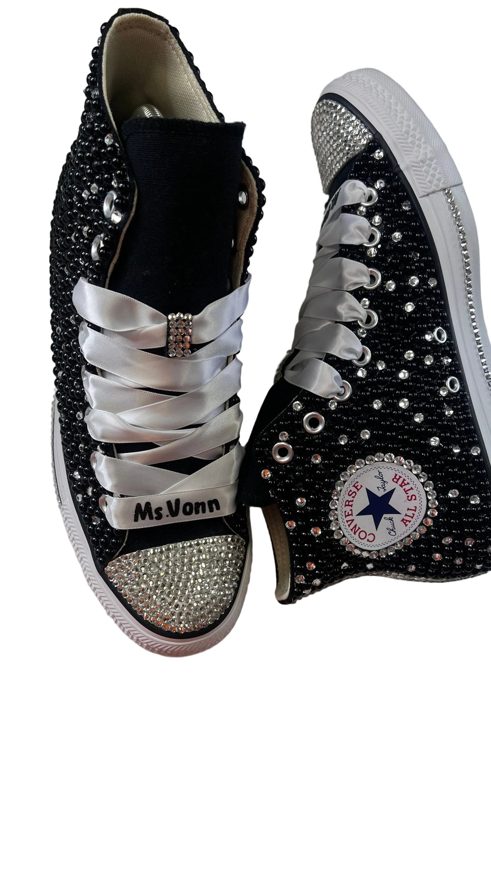 Custom Hightop Bling Converse - Pearl & Rhinestone Sneakers ...